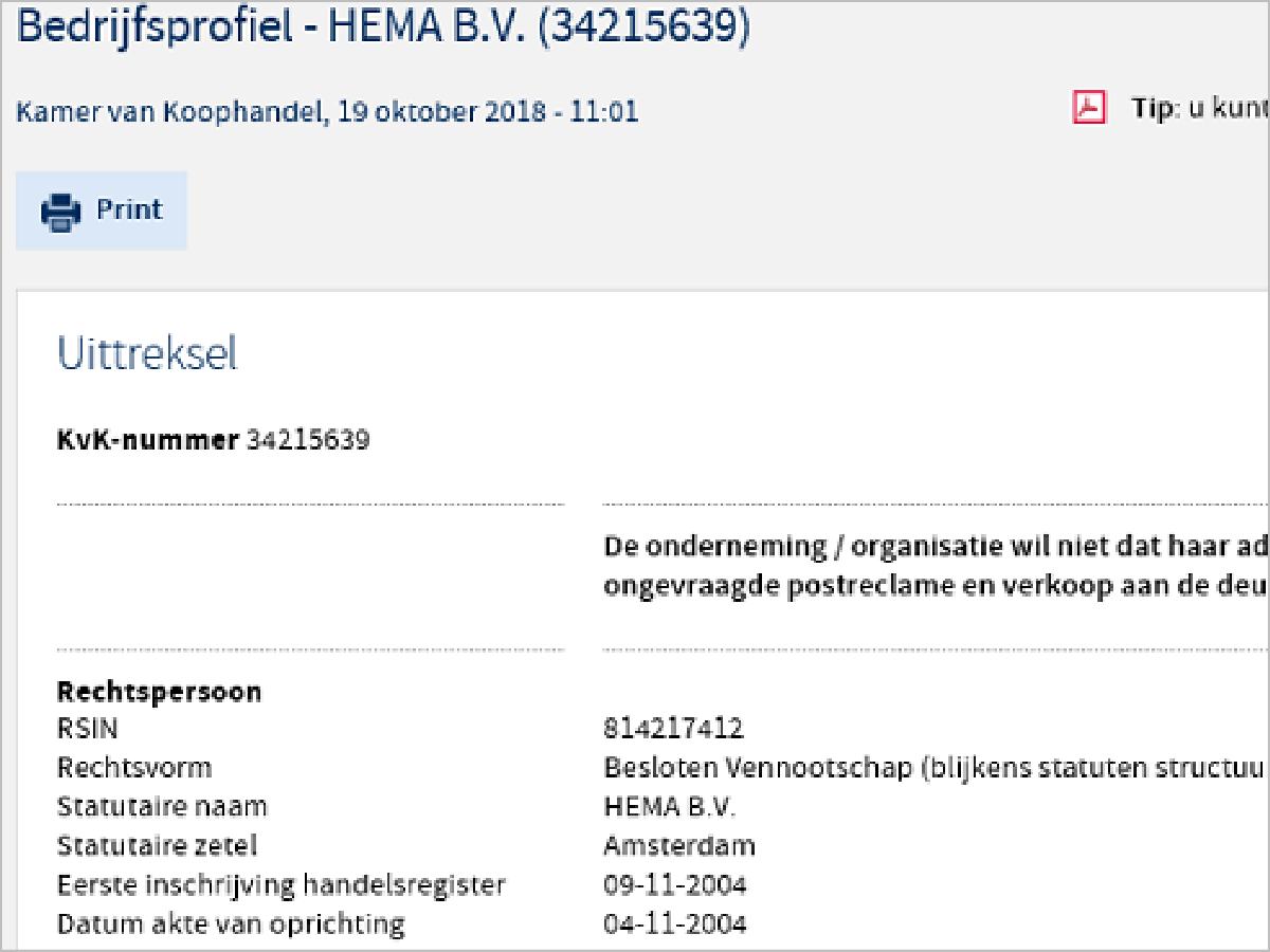 Pagina opslaan als PDF | KVK